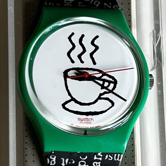 Swatch | Accessories | Swatch Watch Cappuccino Gg21 Unisex Black Green Red Coffee Cup In Box ...